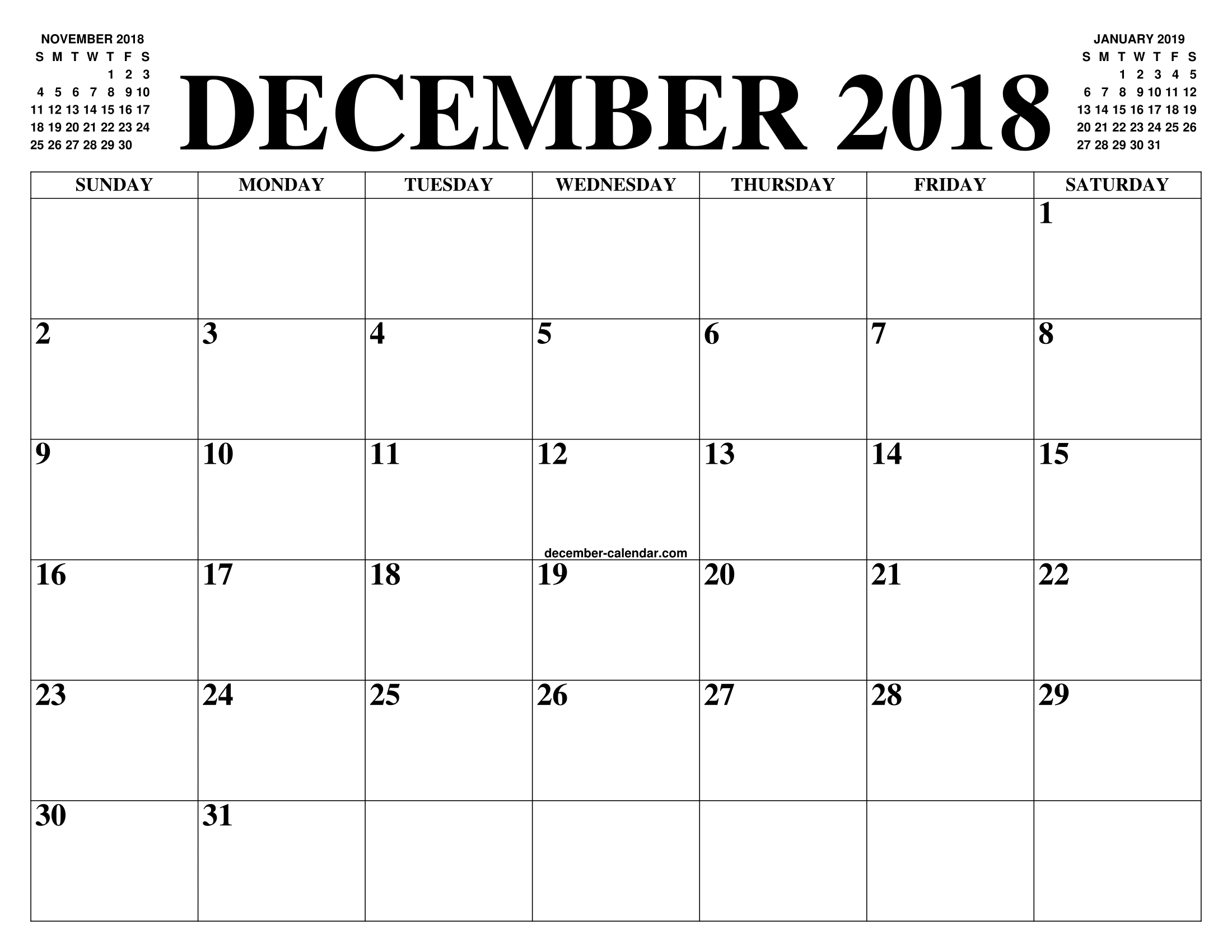 DECEMBER 2018 CALENDAR OF THE MONTH: FREE PRINTABLE DECEMBER CALENDAR ...