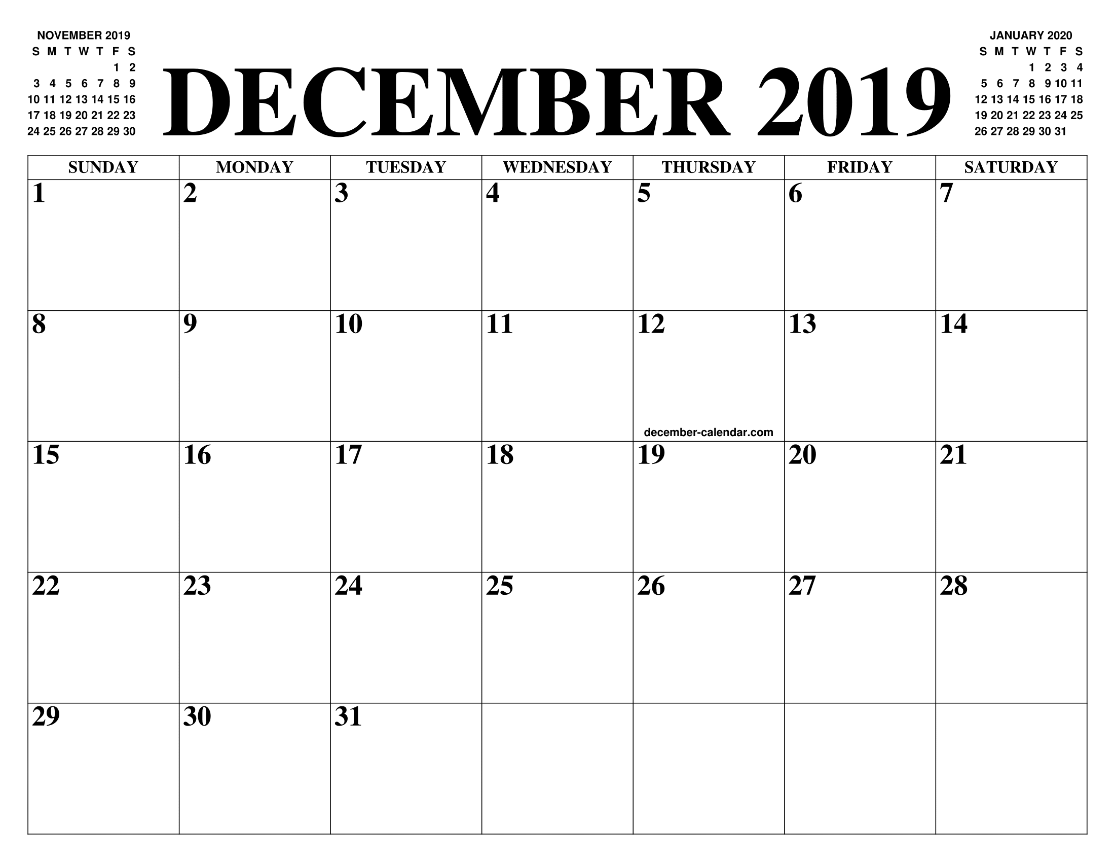 DECEMBER 2019 CALENDAR OF THE MONTH: FREE PRINTABLE DECEMBER CALENDAR ...